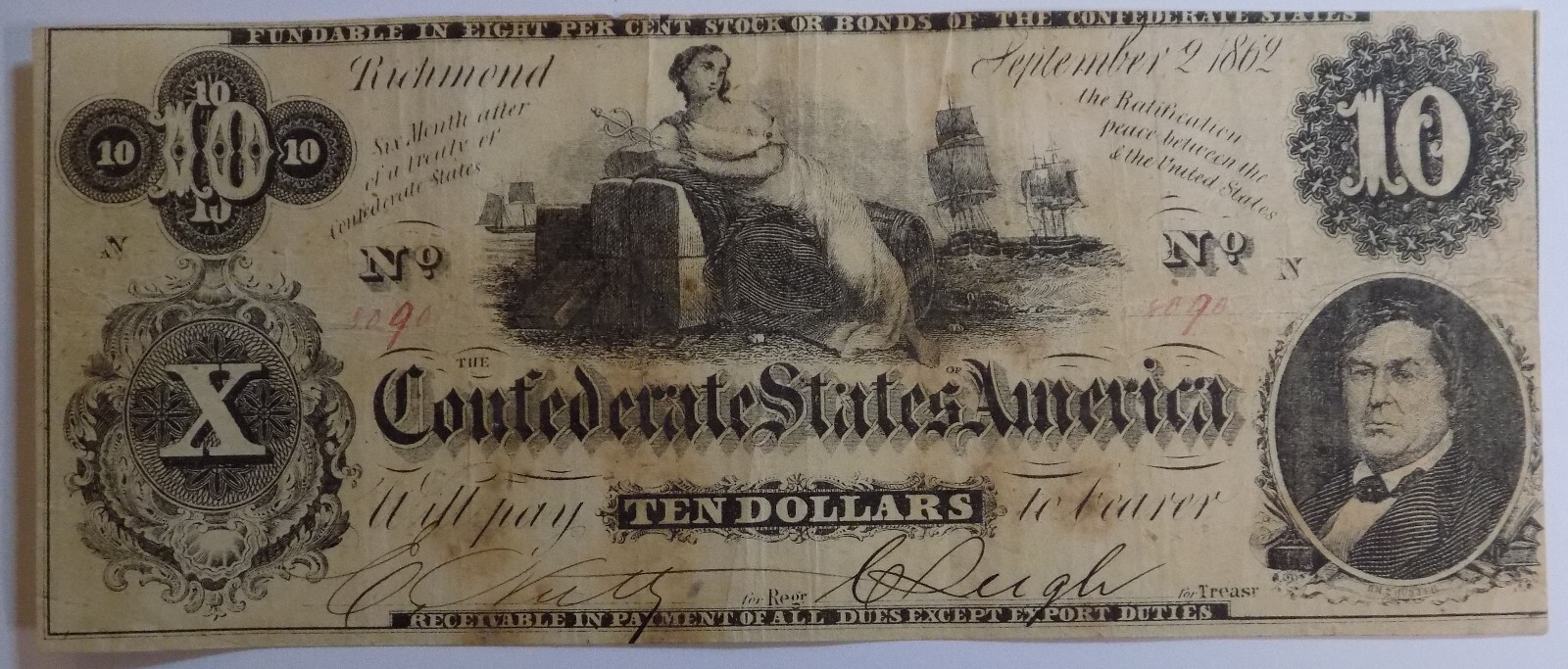 1862 Confederate States of America $10 banknote T-46 mid VF | eBay