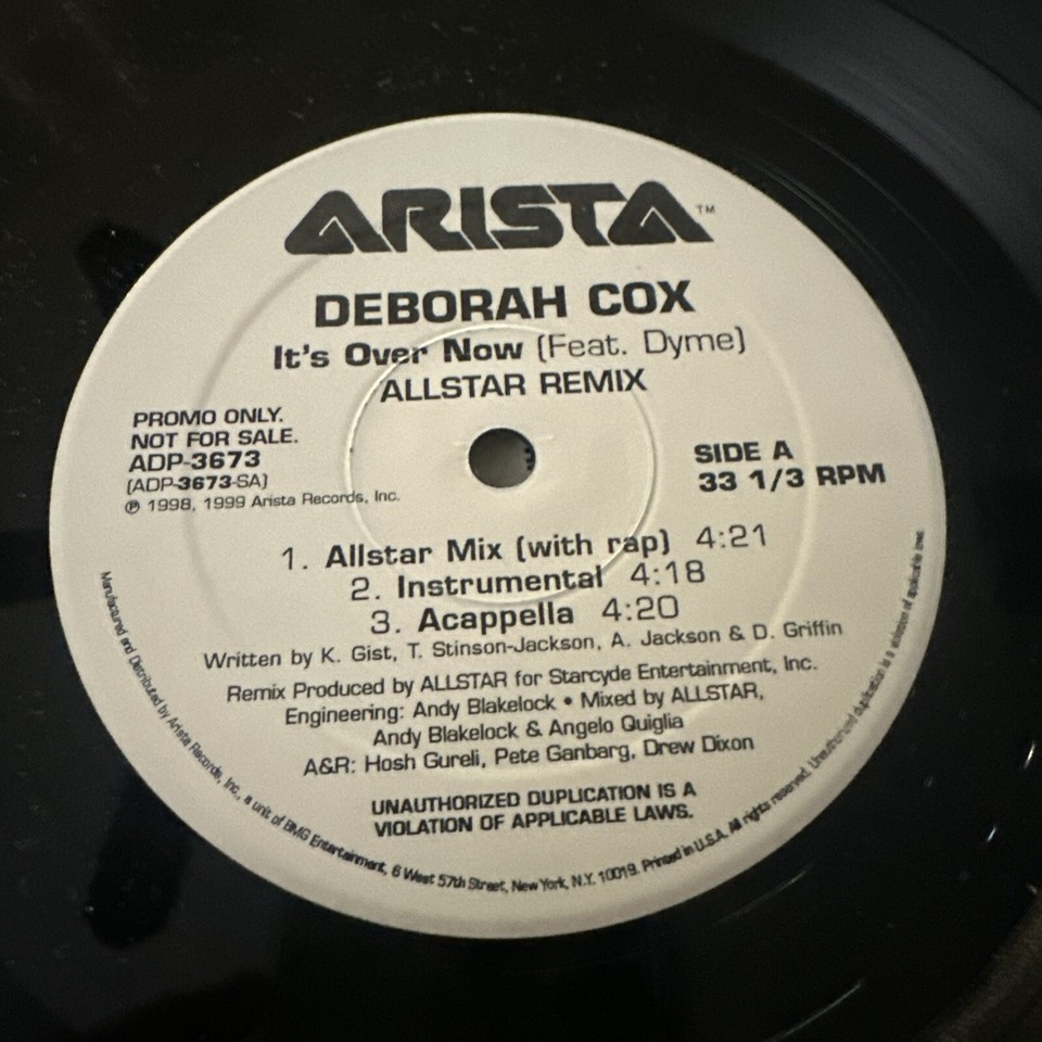 Deborah Cox, "It's Over Now"(Allstar Remix -12" Vinyl, (1998 Arista ...