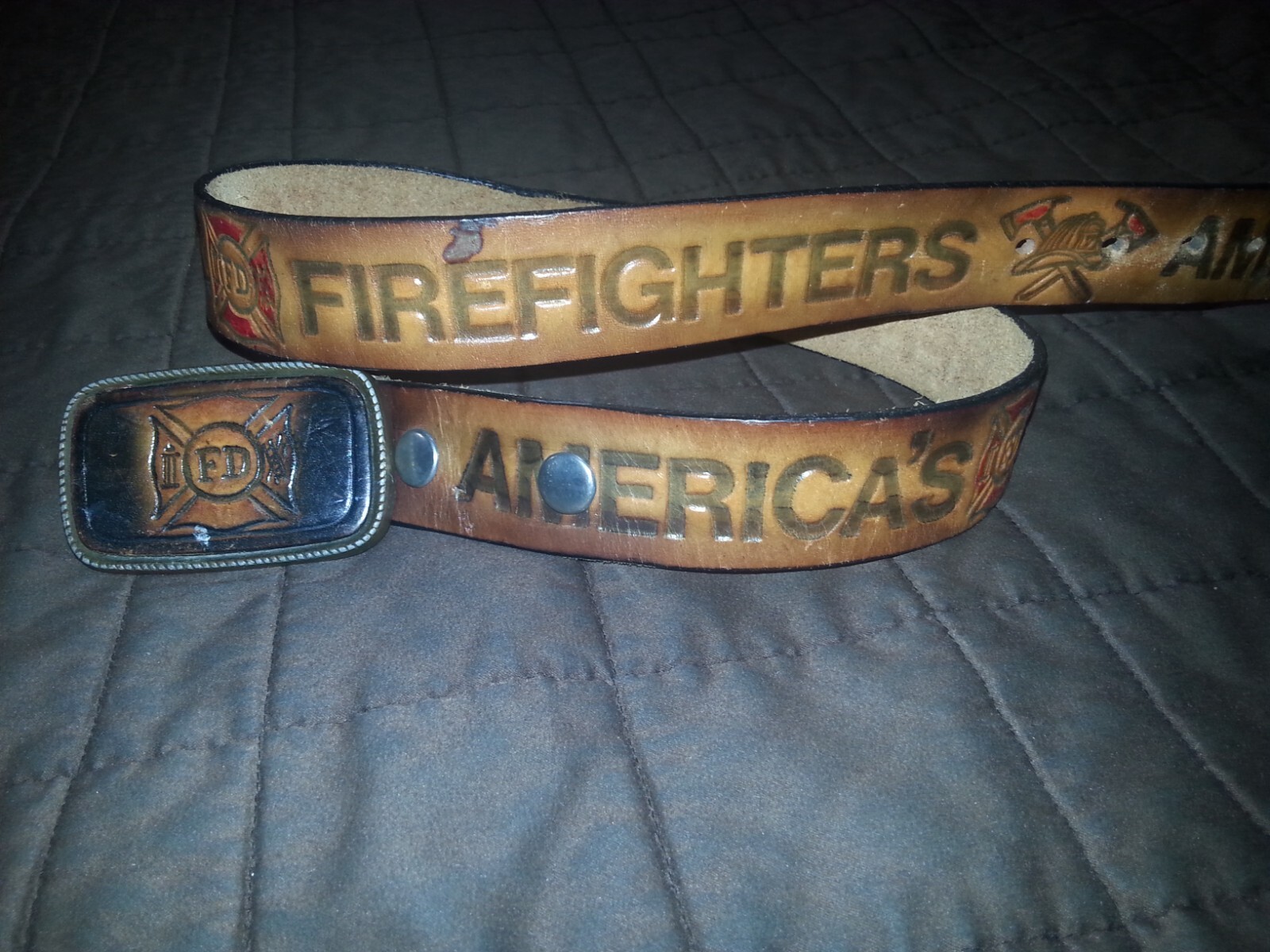 Vintage Fire Dept Fire Fighters Leather Belt Hand Too… - Gem