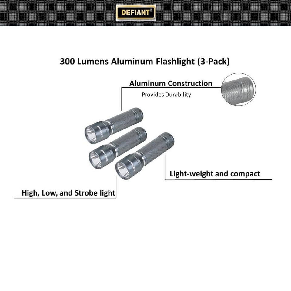Defiant 300 Lumens Aluminum Flashlight (3-Pack) | eBay
