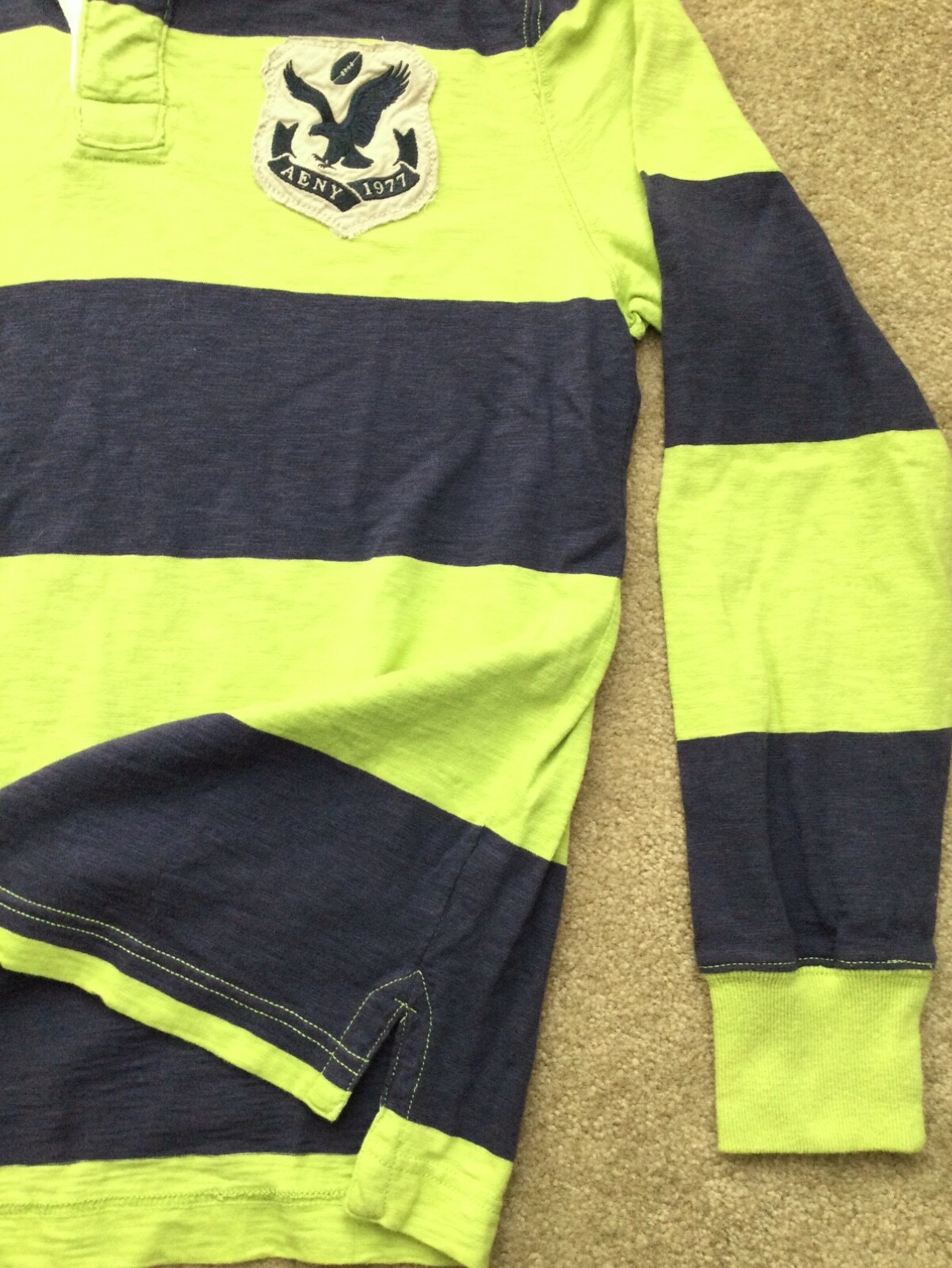 American Eagle Rugby Shirt L/Sleeve Striped Preppy Embroidered Patch ...