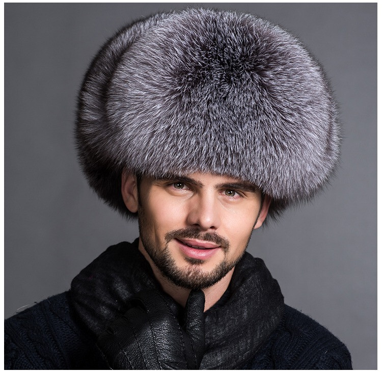 Men's Real Fox Fur Hat Russian Ushanka Cossack Trapper Hat Real Leather ...