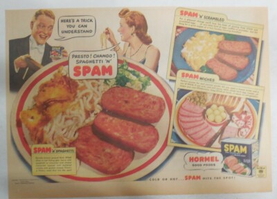 Hormel Spam Ad: Spaghetti and Spam ! from 1940's Size: 11 x 15 inches ...