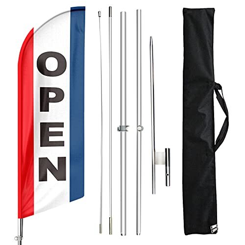 Open Feather Flag, Open Flag for Business with Pole Kit and Ground ...