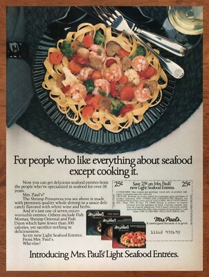 1985 Mrs. Paul's Light Seafood Entrees Vintage Print Ad/Poster 80s Food ...