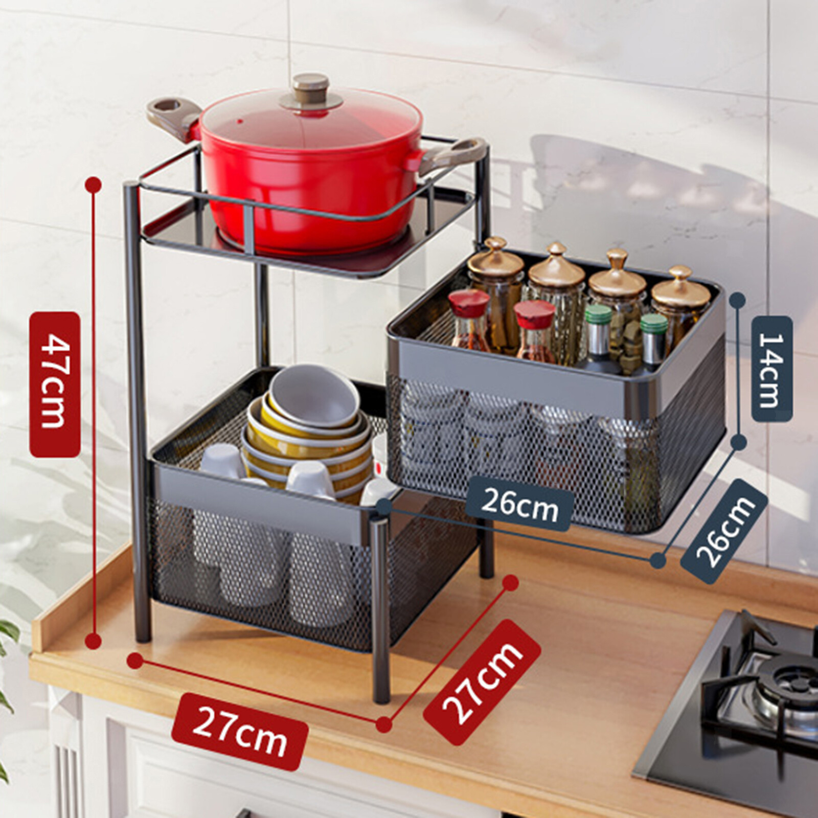 3 Tier Kitchen Storage Rack Snacks Books Shelf Cart Kitchen Salon Black ...