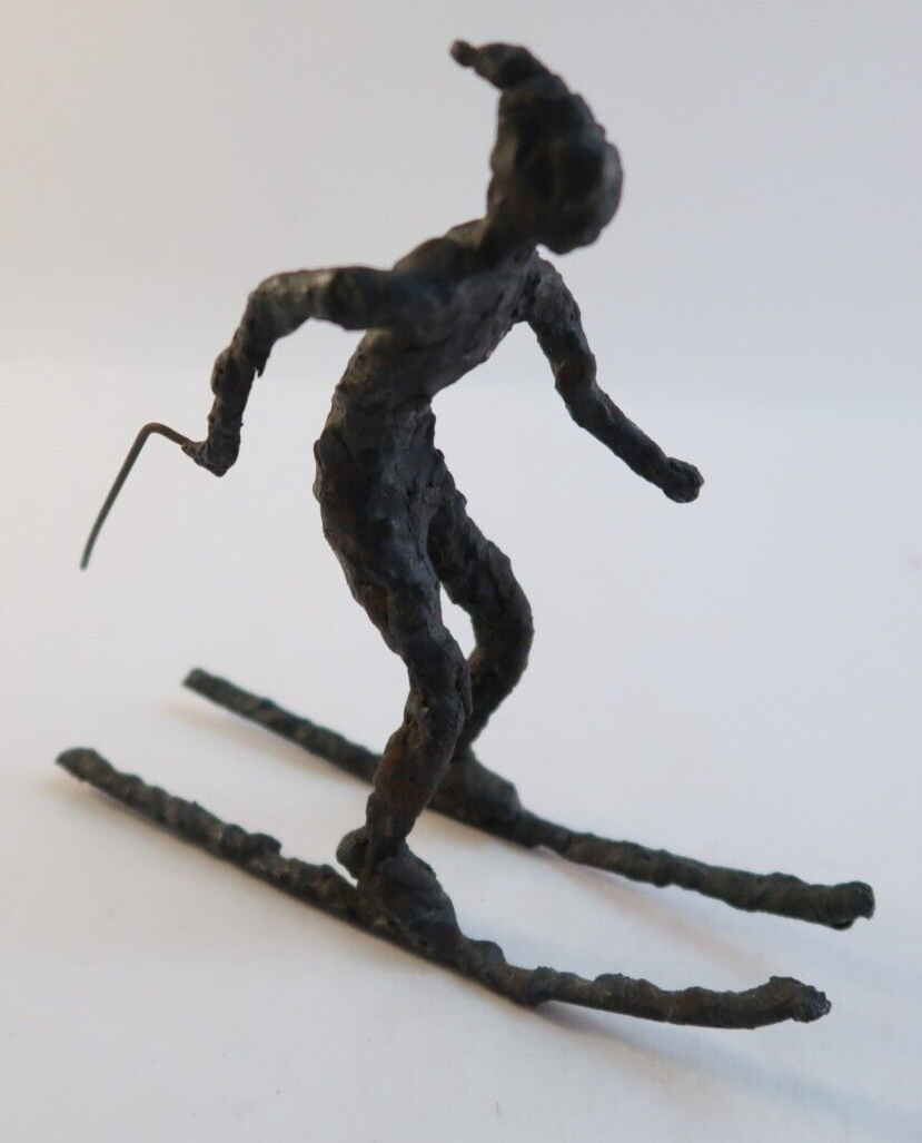 Vintage Metal Statue Figurine Sculpture of Person Downhill Skiing Ski ...