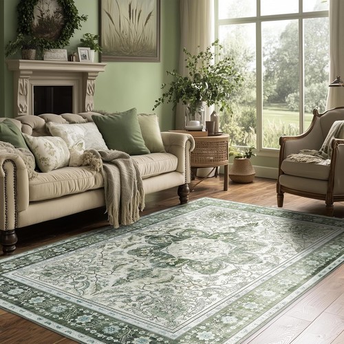 Green Area Rugs 5x7 for Living Room Clearance Washable Boho Area Rug ...