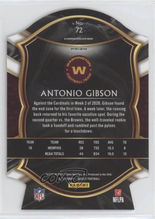 2020 Panini Select Concourse Orange Prizm Die-Cut Antonio Gibson #72 ...
