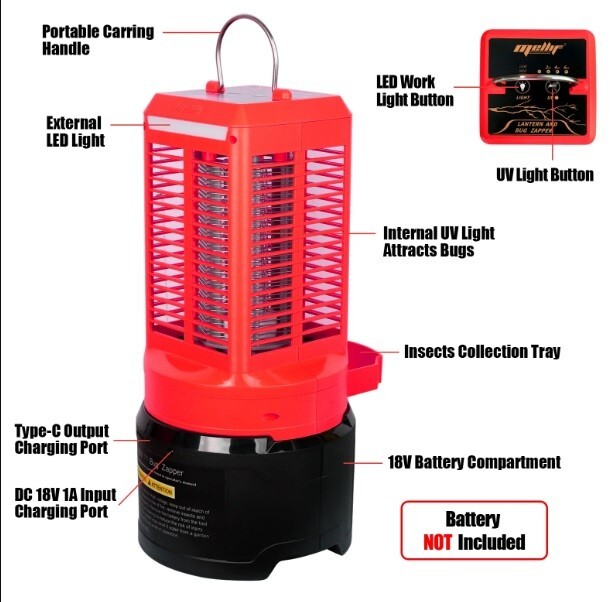 Mellif 20V Cordless Hybrid Mosquito Bug Zapper FOR Milwaukee 18V NO ...