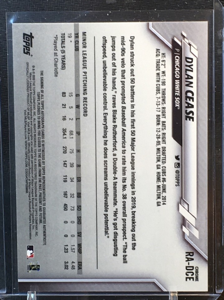 2020 Topps Chrome Rookie Autograph Dylan Cease | eBay