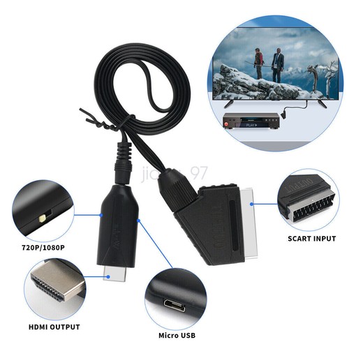 SCART To HDMI Converter Audio Video Adapter For HDTV Sky Box STB Plug ...