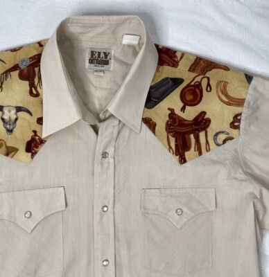 Vtg Ely Cattleman Sz 16 1/2-34/Lg Tan Pearl Snap LS Western Shirt ...