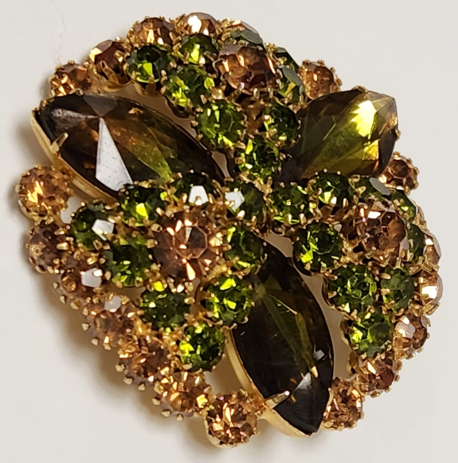 Large Vintage HOBE Givre Olive Green & Topaz Brown Rhinestone Brooch 2 ...