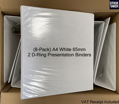 (8-Pack) A4 White 65mm Presentation 2 D-Ring Binders Files Pocket Front ...