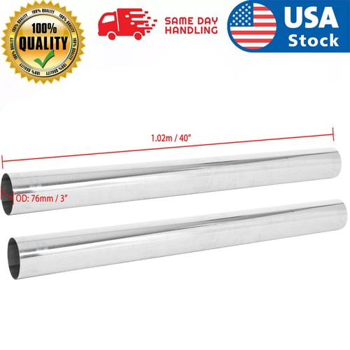 2pc 3" Inch 76mm T304 Stainless Steel Straight Exhaust Pipe Tube Piping ...