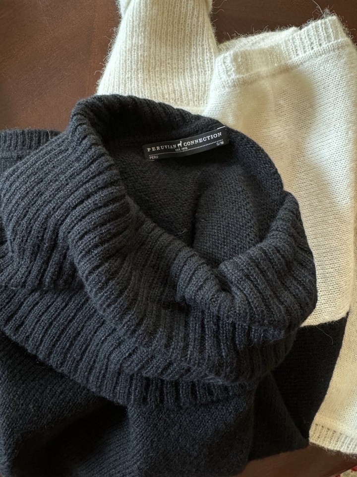 Peruvian Connection Women’s Poncho Black & White, Turtleneck, Off ...