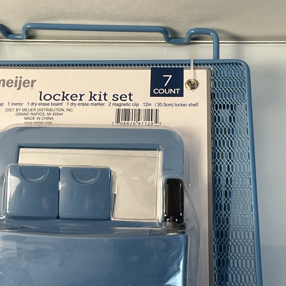 Meijer Locker Kit Set 7-Piece Blue Magnetic Shelf Mirror Dry Erase New ...