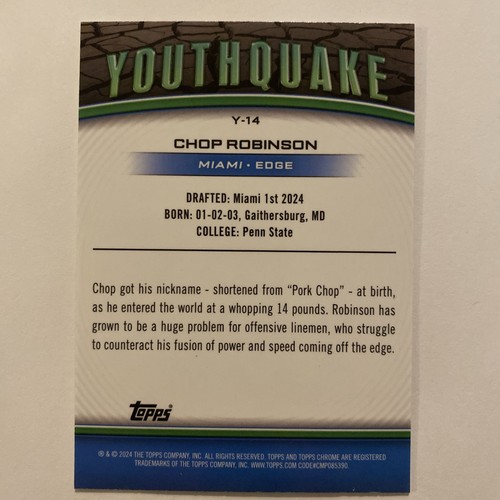 2024 Topps Chrome Chop Robinson Refractor Rookie Youthquake Insert #Y ...