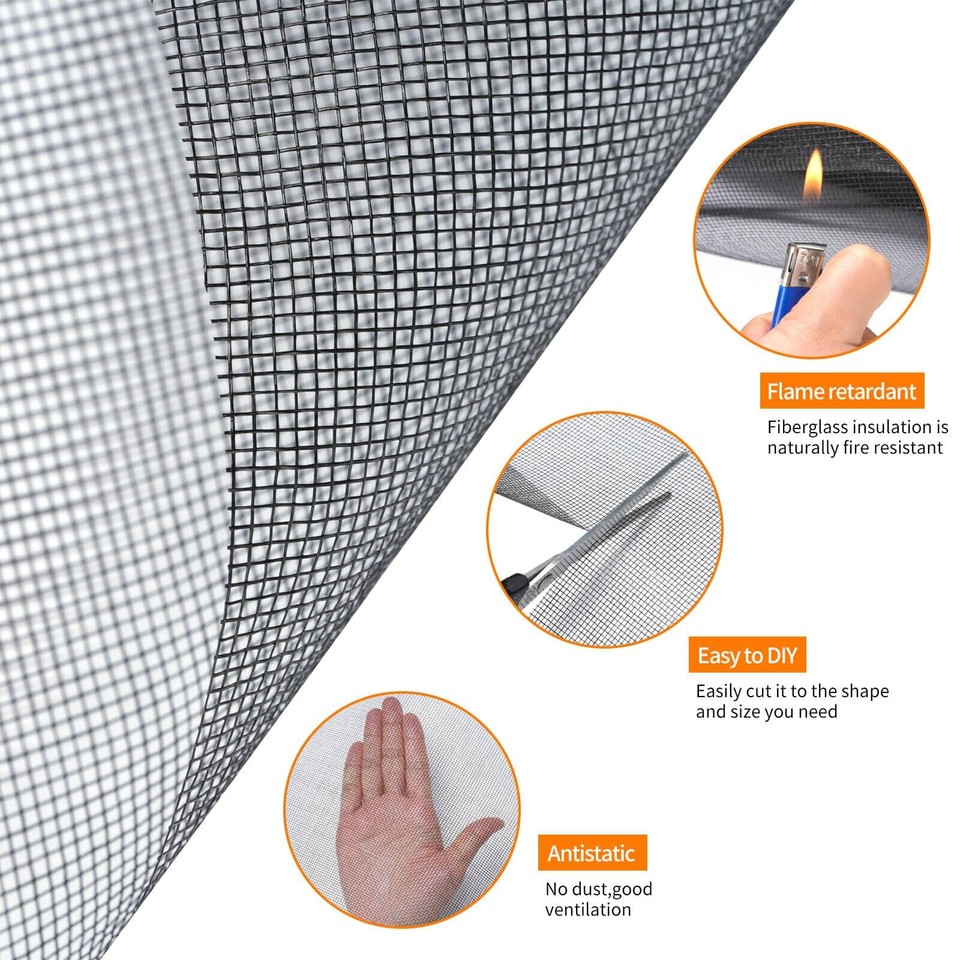 Fiberglass Window Screen Mesh 48” x 100” Black Windows Screen and ...