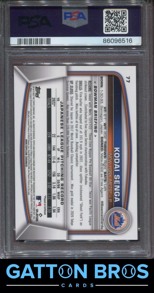 2023 Bowman Chrome Sapphire Kodai Senga Orange /75 #77 PSA 10 GEM MINT | eBay