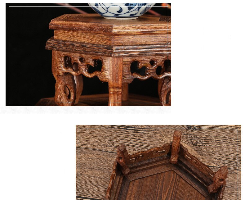 Retro Chinese Wood Fishbowl Display Vase Pot Planter Stand Bonsai Vase ...