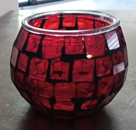 Red Mosaic Glass Candle Holder 3.55"×2.77" | eBay