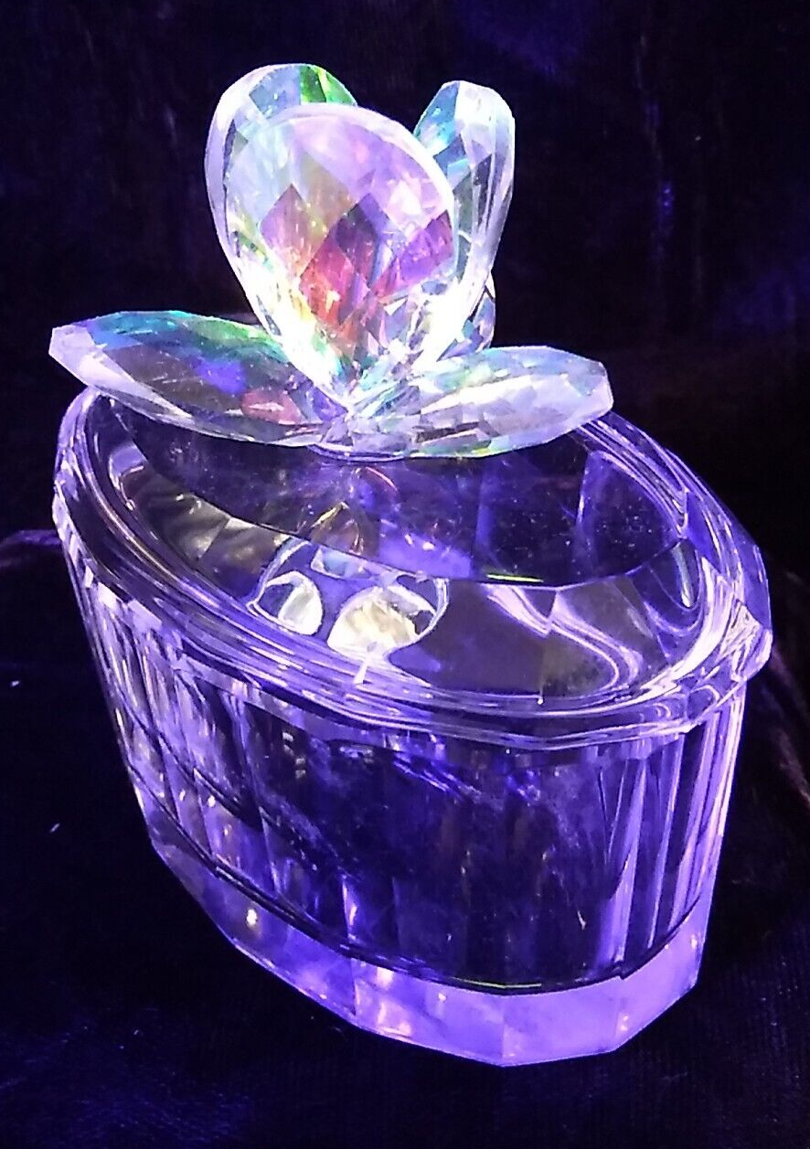 Small Oval Crystal Glass Trinket Jewelry Box Prism Flower Top | eBay