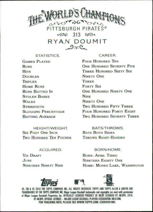 2010 Topps Allen and Ginter #313 Ryan Doumit SP - NM-MT | eBay