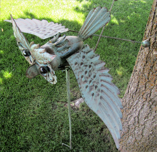 Wing Flapping Kinetic Metal Owl Yard Stake Wind Spinner Whirly-Gig ...