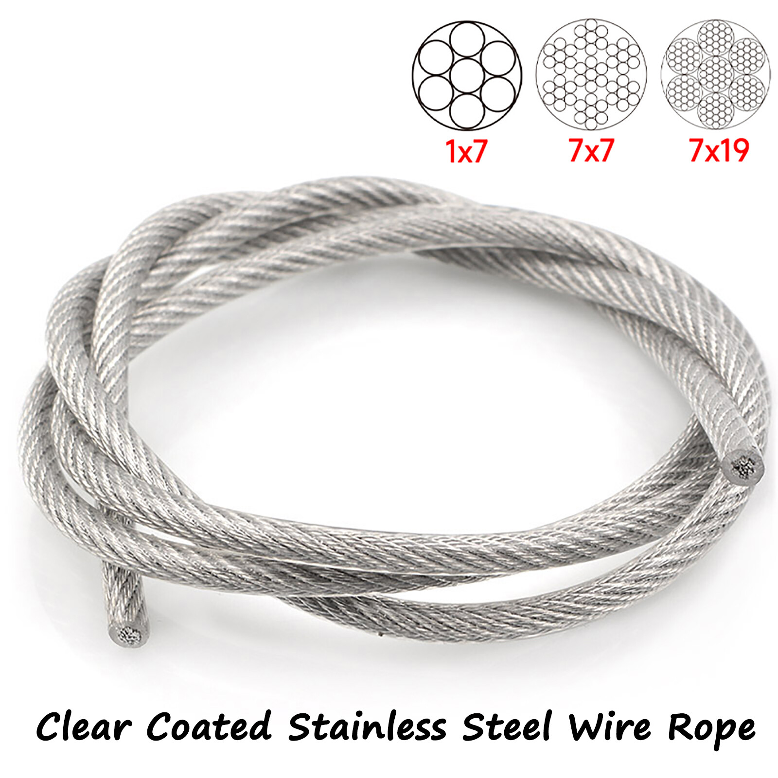 PVC Coated Stainless Steel 304 Cable Wire Rope 1x7 7x7 7x19, Clear, 1/ ...