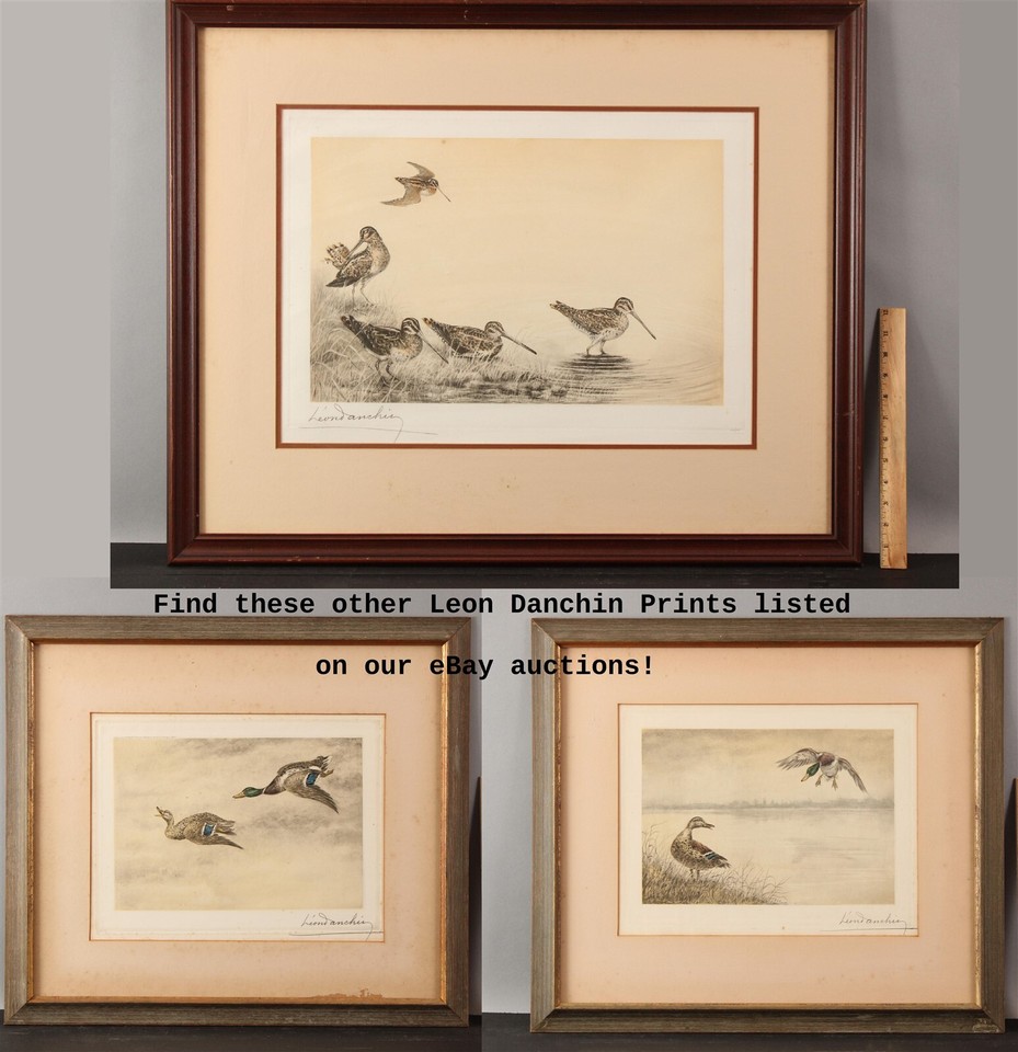 1930s Antique LEON DANCHIN, Mallard Duck Coming In Bird Hunting Etching ...