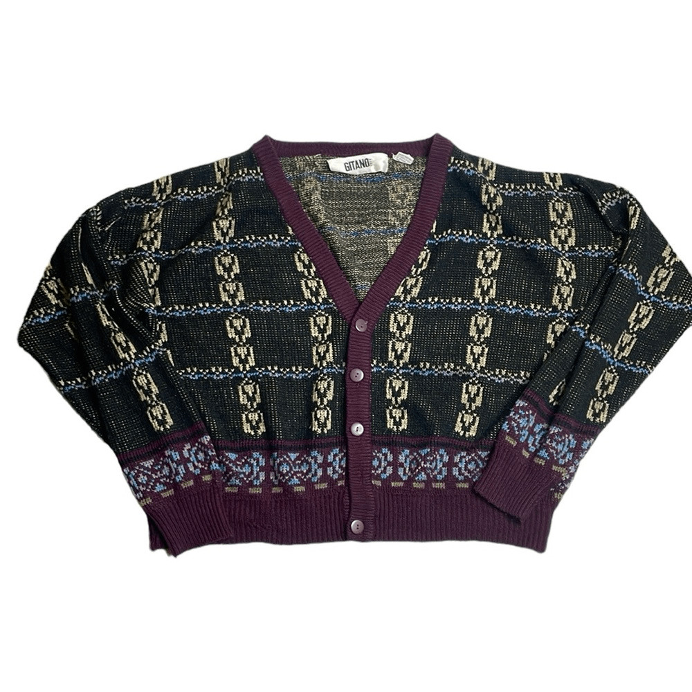 90s vintage Gitano Geometric Grandpa Cardigan Sweater… - Gem