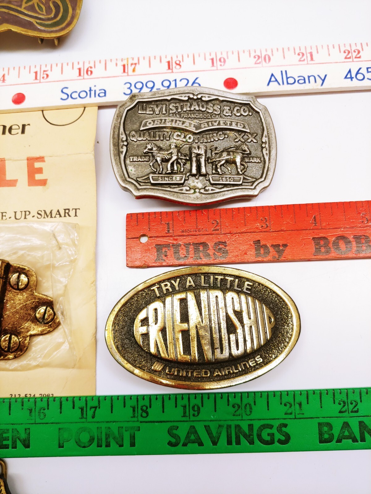 Collection Lot Vintage Brass Belt Buckle Advertisements Levis, United ...