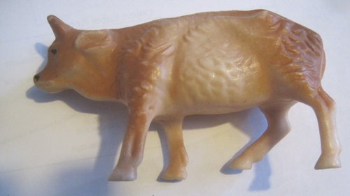 VTG Blow Mold/Celluloid COW 5.5X2.5" Plastic USA TableTop Nativity Toy ...