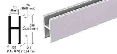 Brite Anodized Aluminum 'H' Bar for Use on All CRL Track Assemblies 144 ...