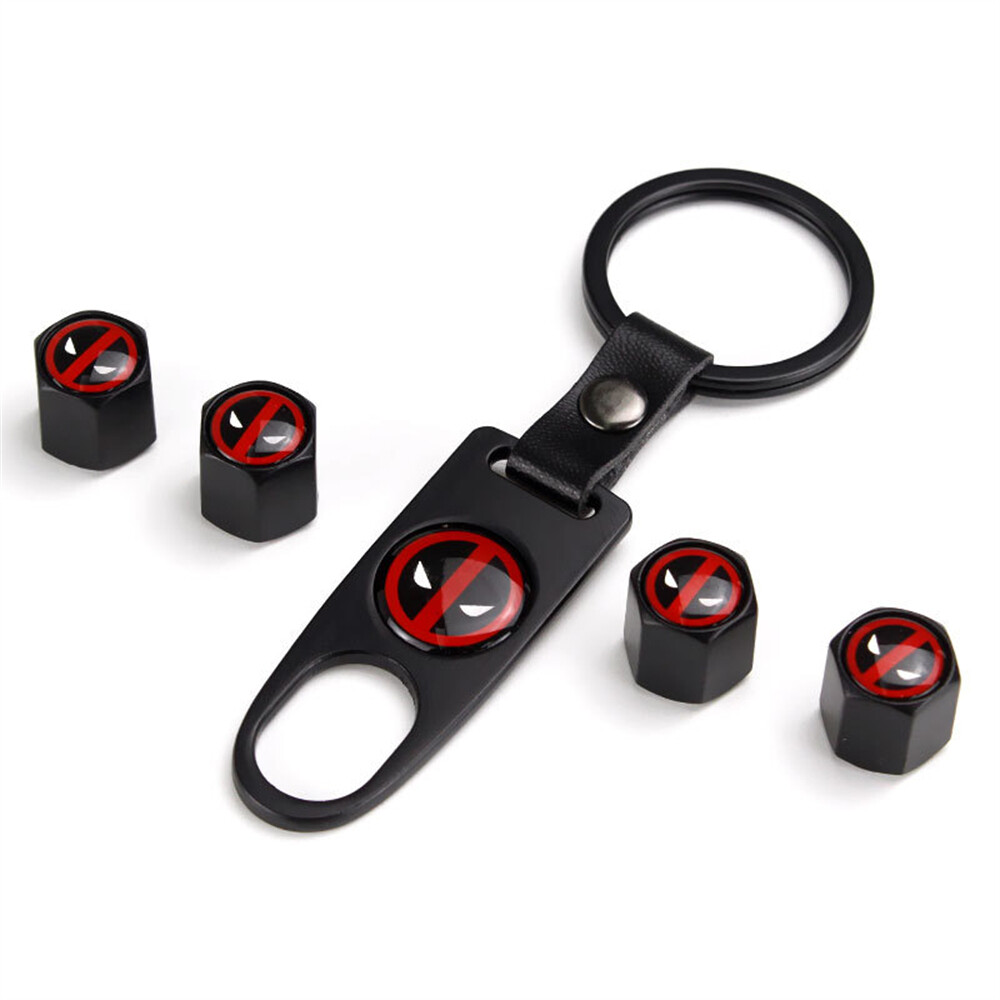 Deadpool Key Chain Ring Fob 4x Deadpool Logo Car Truck Tire Air Valve ...