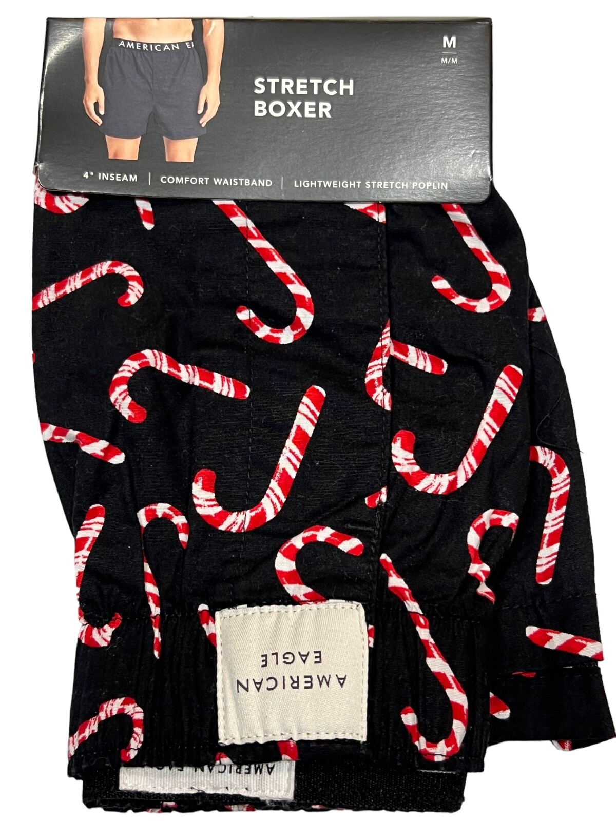 NWT AMERICAN EAGLE Stretch Boxer S-M-L-XL Black Red Candy Canes #1 | eBay