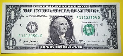 Fancy Serial Number Broken Ladder 8 Digits One Dollar Bill 2017 ...