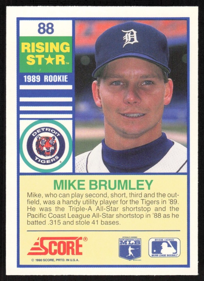 1990 Score Rising Stars Mike Brumley #88 Detroit Tigers | eBay
