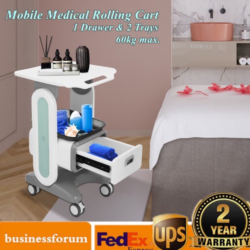 Mobile Rolling Cart Medical Trolley Cart w/ 1 Drawer & 2 Tray 4 ...