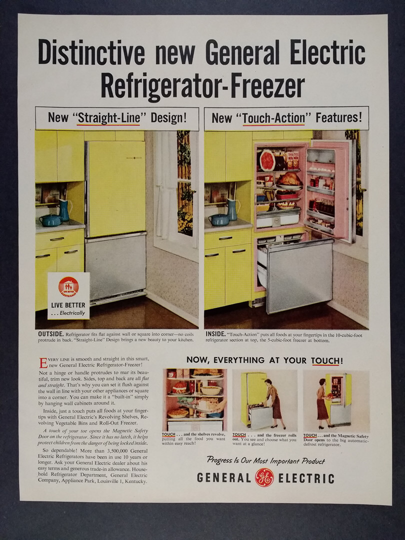 1957 GE Straight-Line Touch-Action Refrigerator Freezer vintage print ...