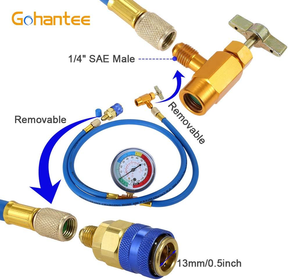 R134a Recharge Hose Kit with Gauge AC Refrigeration Recharging R134a ...