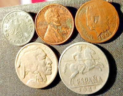 5ea 1943D REICHSPFENNIG 1946 Lincoln 1928 Buffalo 1901 Indian 1941 ...