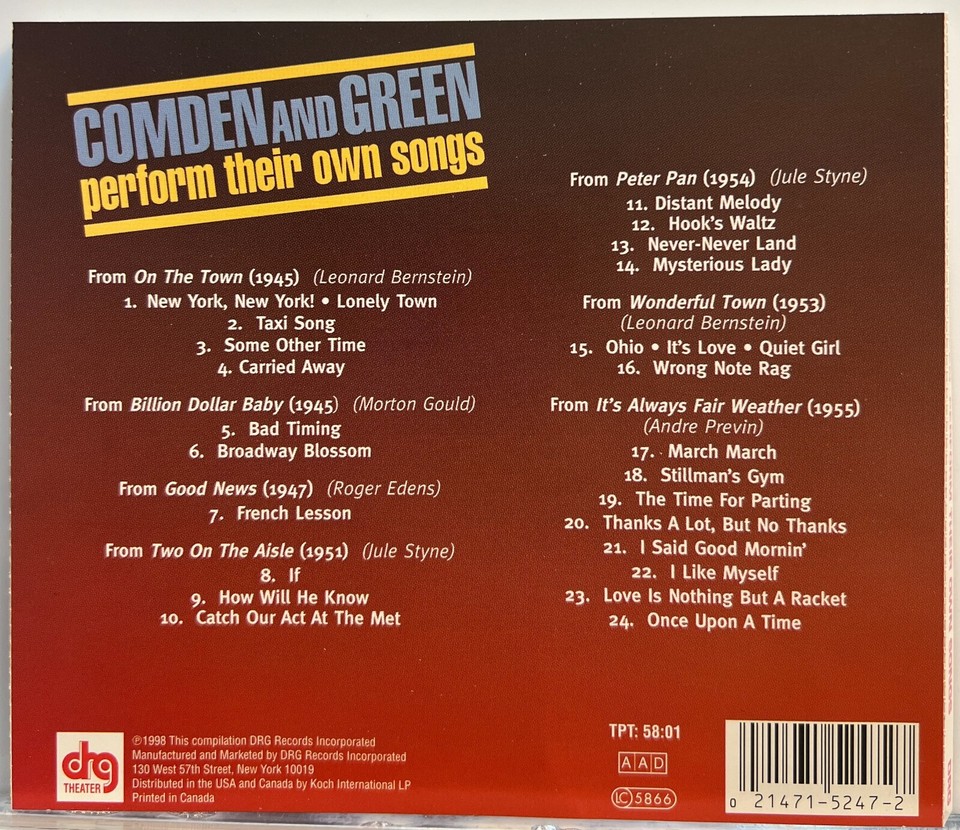 Comden And Green Perform Their Own Songs (CD 1998 DRG) *Rare* *Very ...