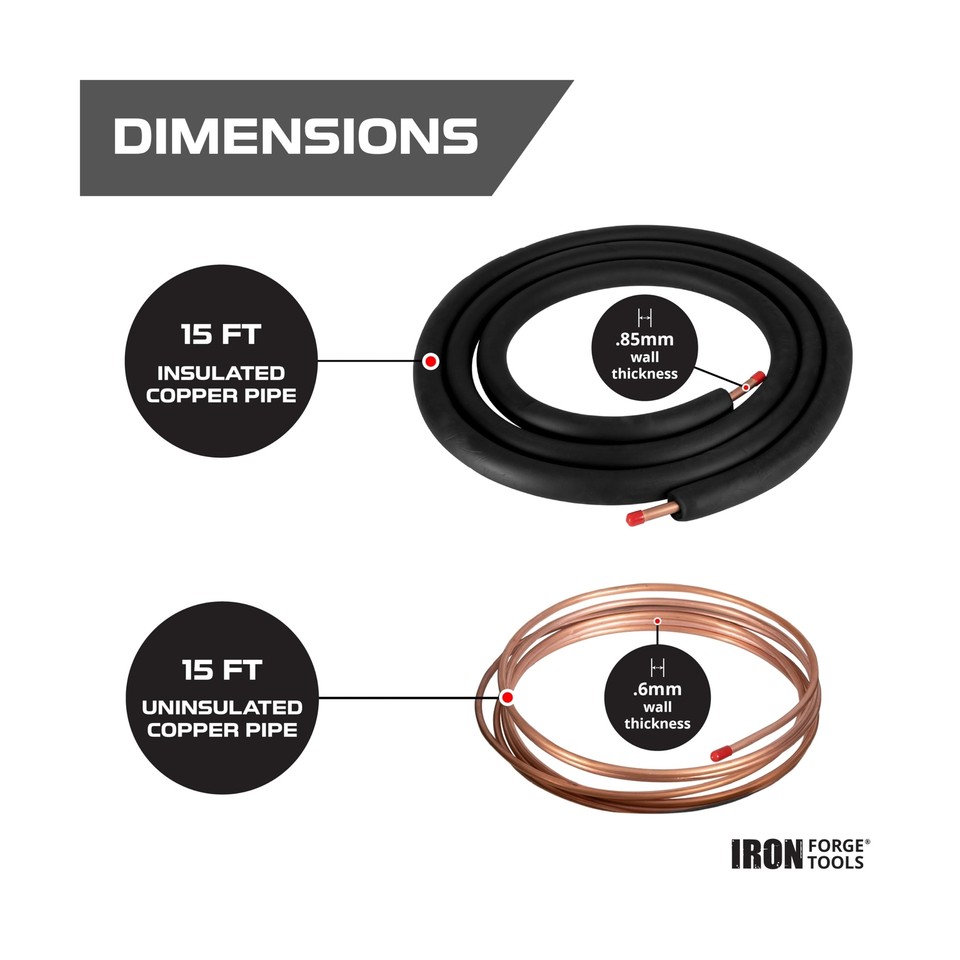 HVAC Line Set Insulation - 15ft 3/4 & 3/8 Seamless Copper AC Lineset ...