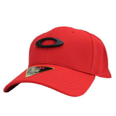 Oakley Tincan Cap Mens Size L/XL Plain Red Black Logo Flex Fit Baseball ...
