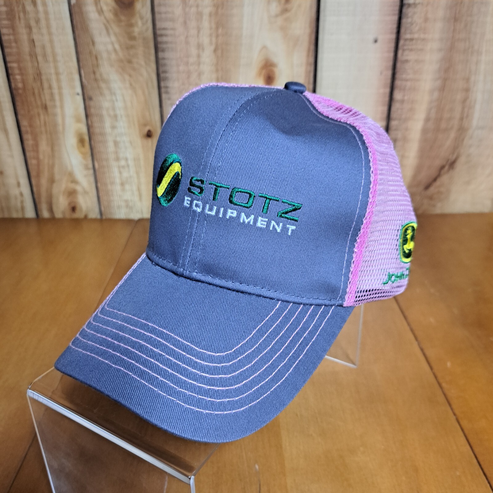 Stotz Equipment John Deere Hat Mesh Trucker Pink Gray Snapback Farming | eBay