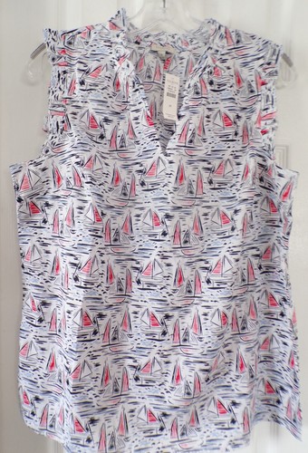NWT NEW SUMMER TALBOTS FACTORY SZ MEDIUM SAILBOATSLEEVELESS COTTON TOP ...