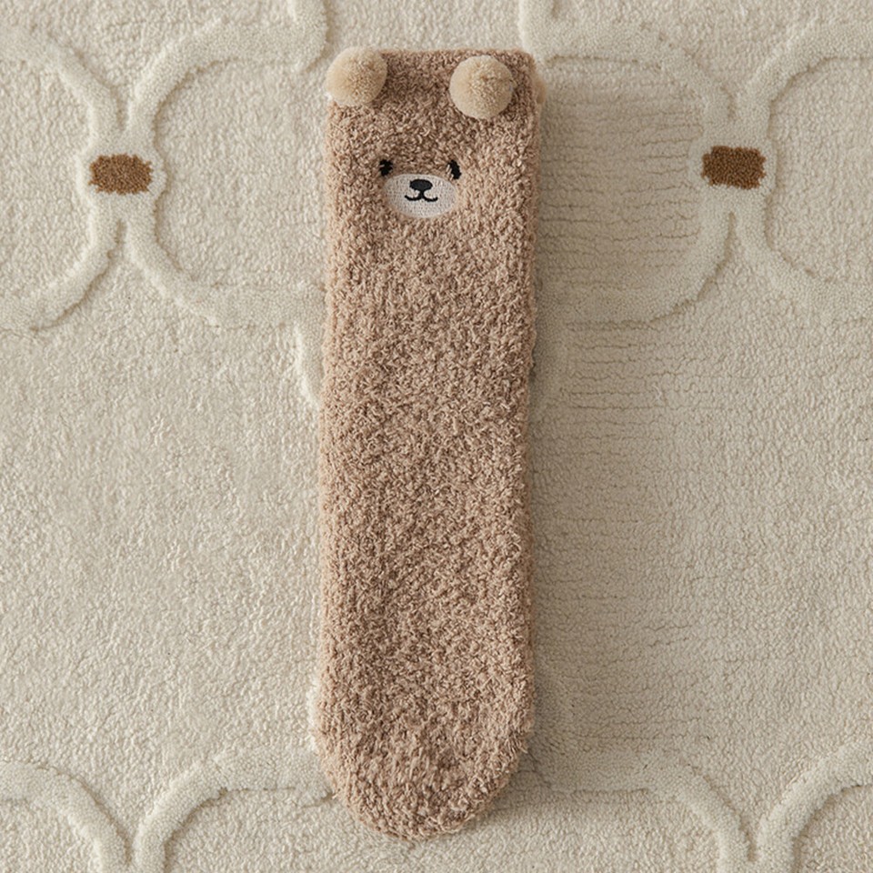 Women Cute Bear Winter Sleep Bed Floor Socks Fluffy Coral Fleece Warm ...